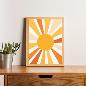 Yellow Sun Print Dorm Decor Retro Sun Poster Boho Sun Nursery Art Sun ...