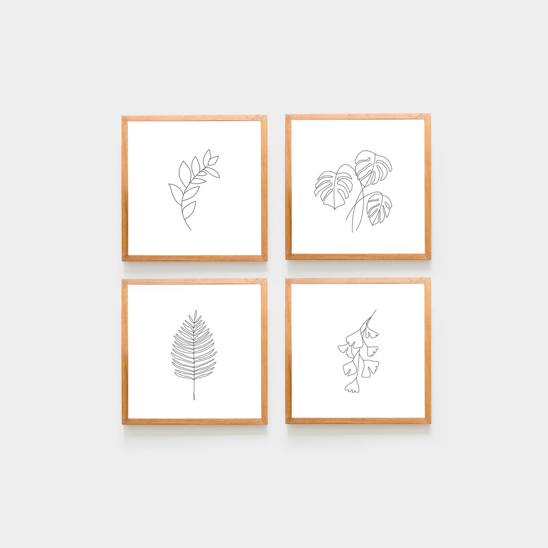 Square Botanical Print Set of 4 Minimalist Dorm Decor Farmhouse Wall ...