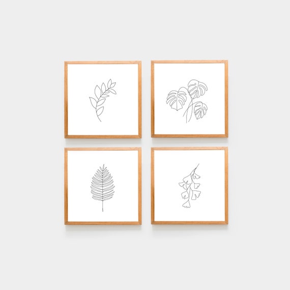 Square Botanical Print Set of 4 Minimalist Dorm Decor - Etsy