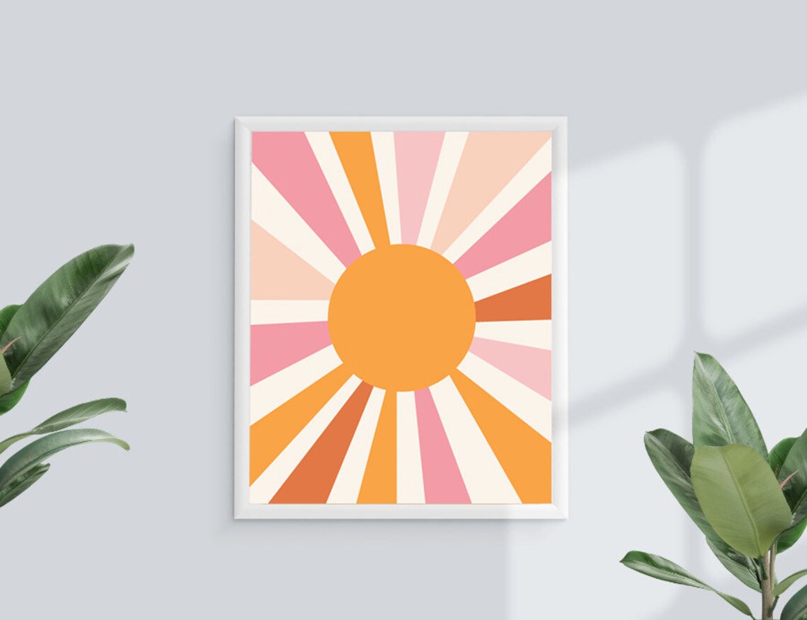 Boho Sun Print Retro Wall Art Abstract Sunrise Nursery Prints - Etsy