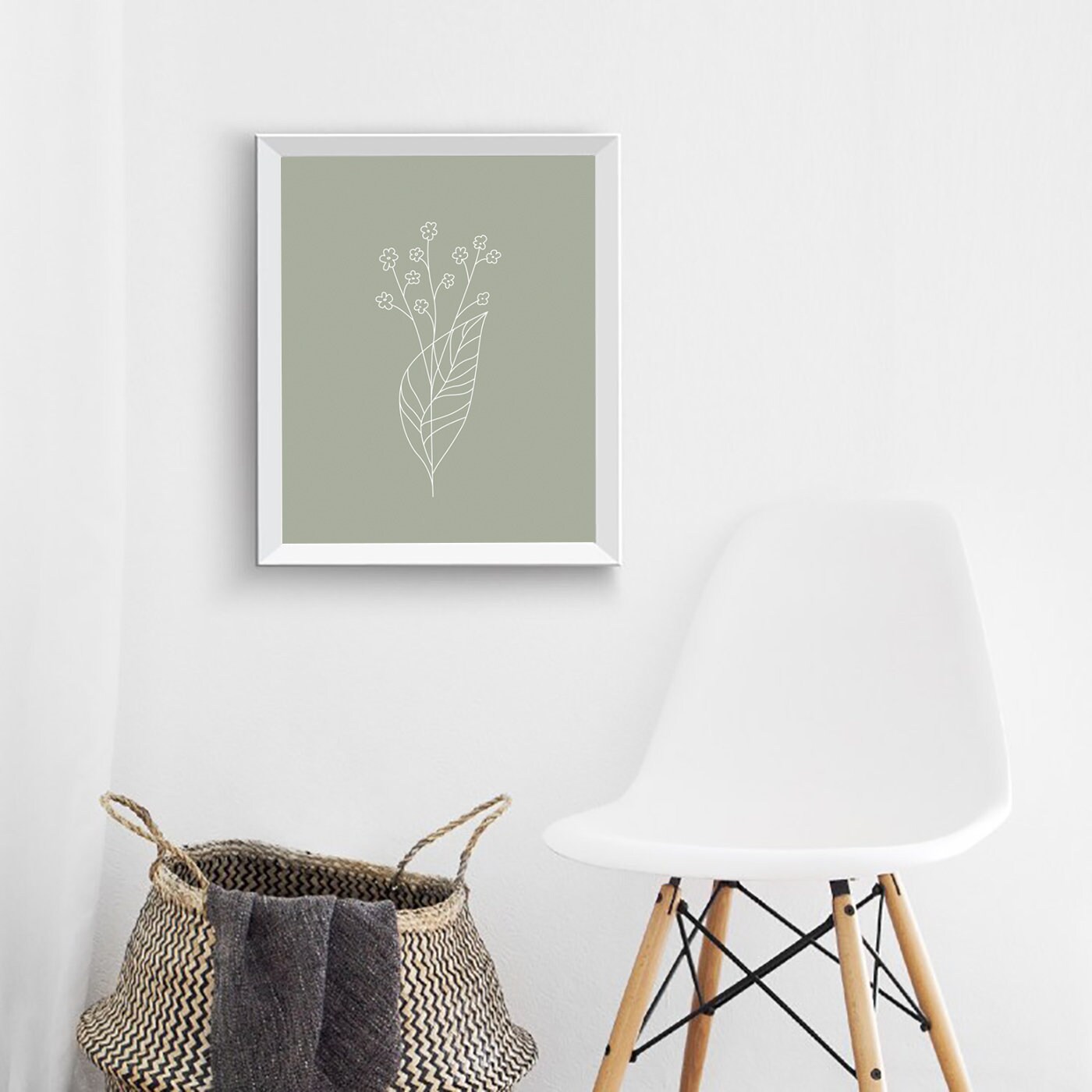 Sage Green Print Botanical Line Art Poster Herb Wall Art Mid | Etsy