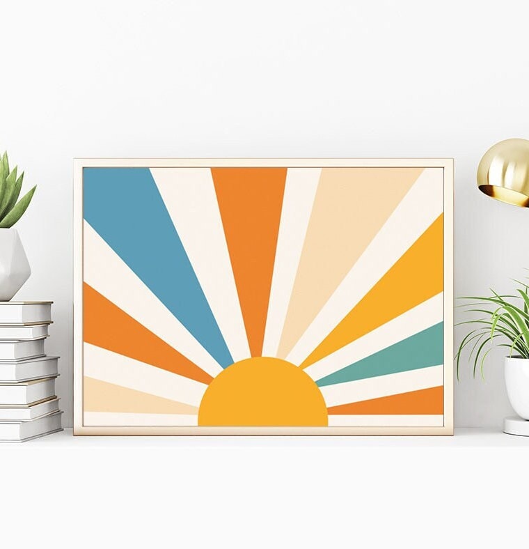 Horizontal Wall Art Boho Sun Print Retro Sunrise Nursery Poster Sun ...