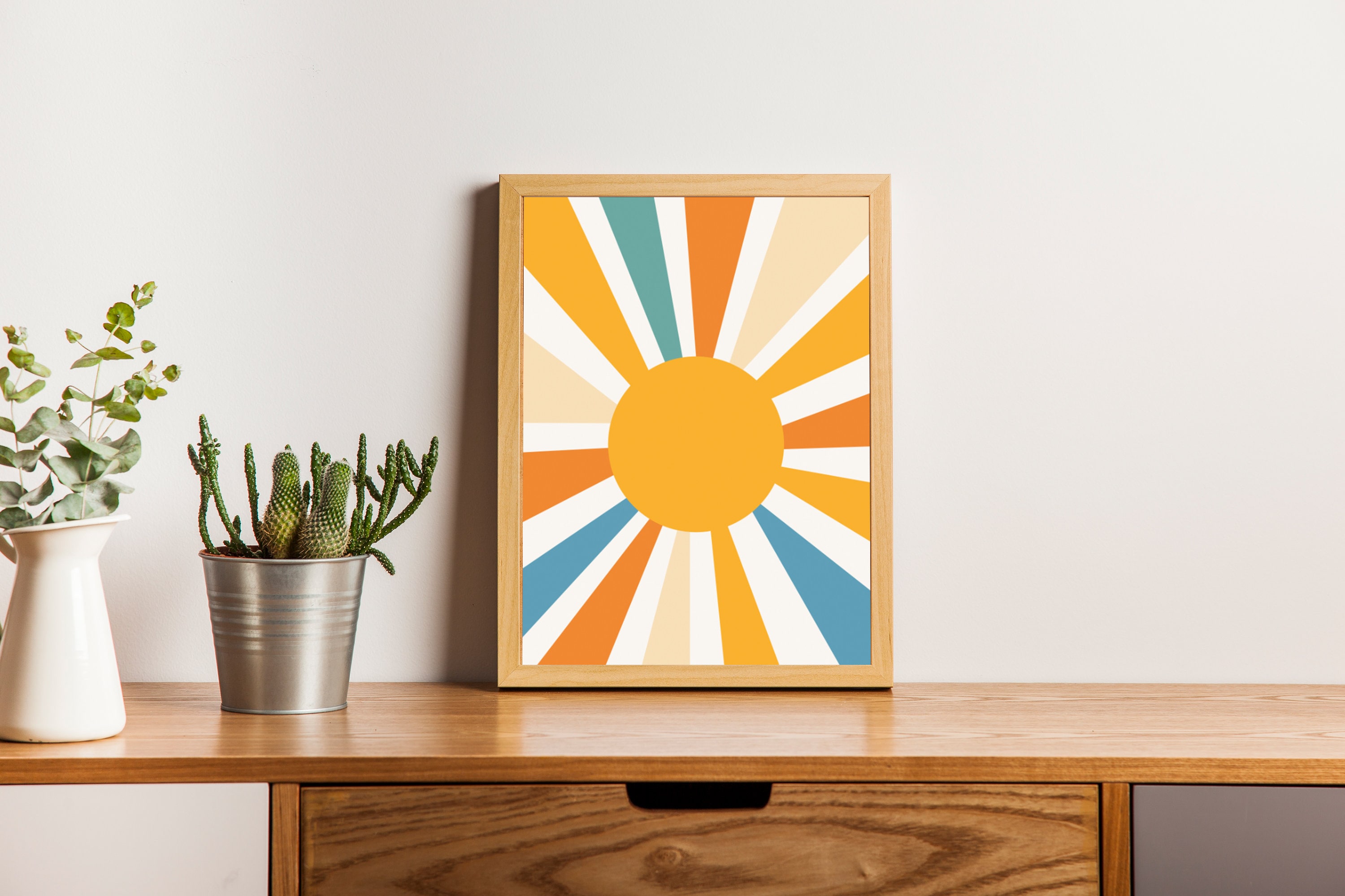 Retro Sun Poster Boho Sun Wall Art 70s Print Sunburst Abstract | Etsy