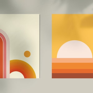 Retro Wall Art Set of 2 Rainbow Geometric Art Print Indie Room Decor ...