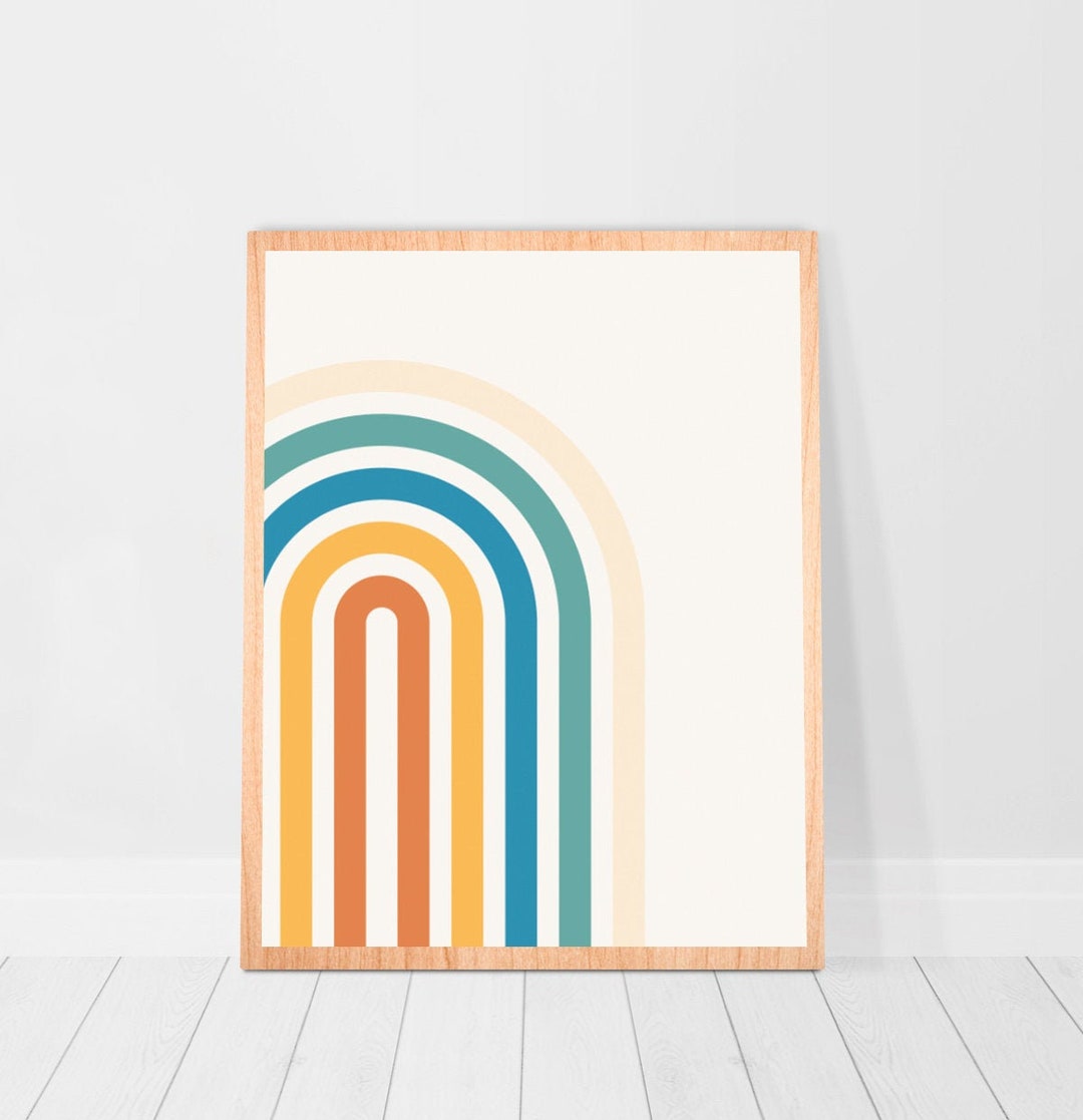 Retro Rainbow Print 70s Poster Decor Abstract Rainbow Wall Art Mid ...