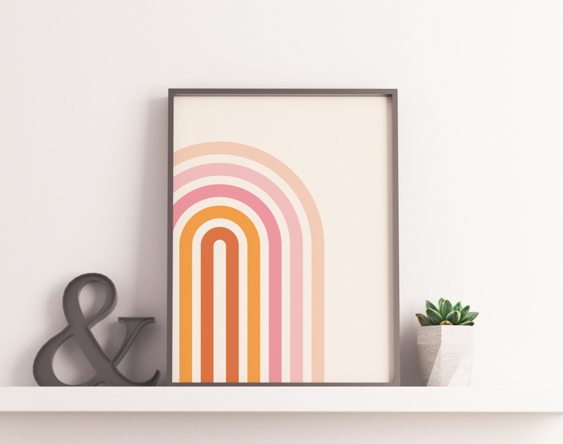 Retro Rainbow Print Boho Rainbow Wall Art 70s Poster Dorm Decor Pink ...