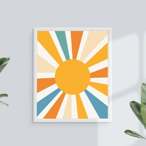 Retro Sun Poster Boho Sun Wall Art 70s Print Sunburst Abstract Sun Art ...
