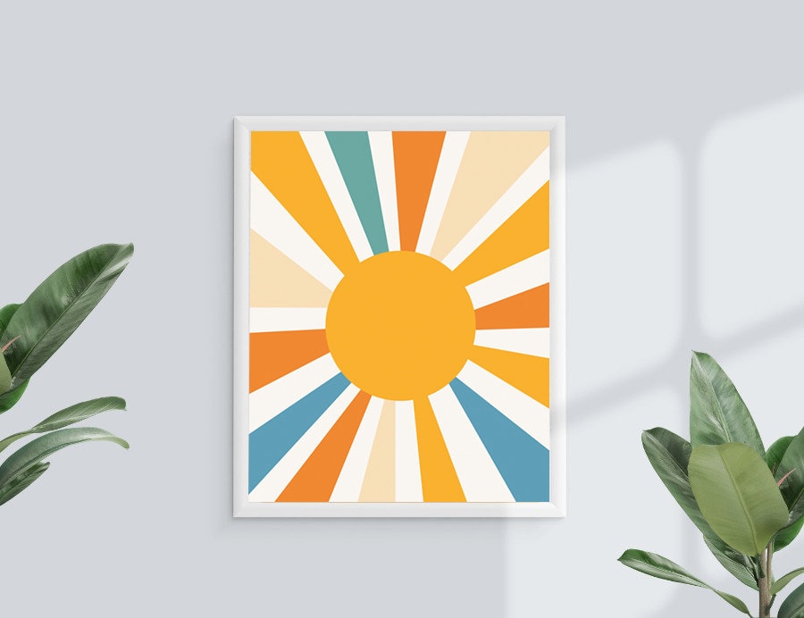 Retro Sun Poster Boho Sun Wall Art 70s Print Sunburst Abstract Sun Art ...