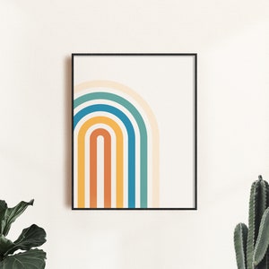Retro Rainbow Print 70s Poster Decor Abstract Rainbow Wall Art Mid ...