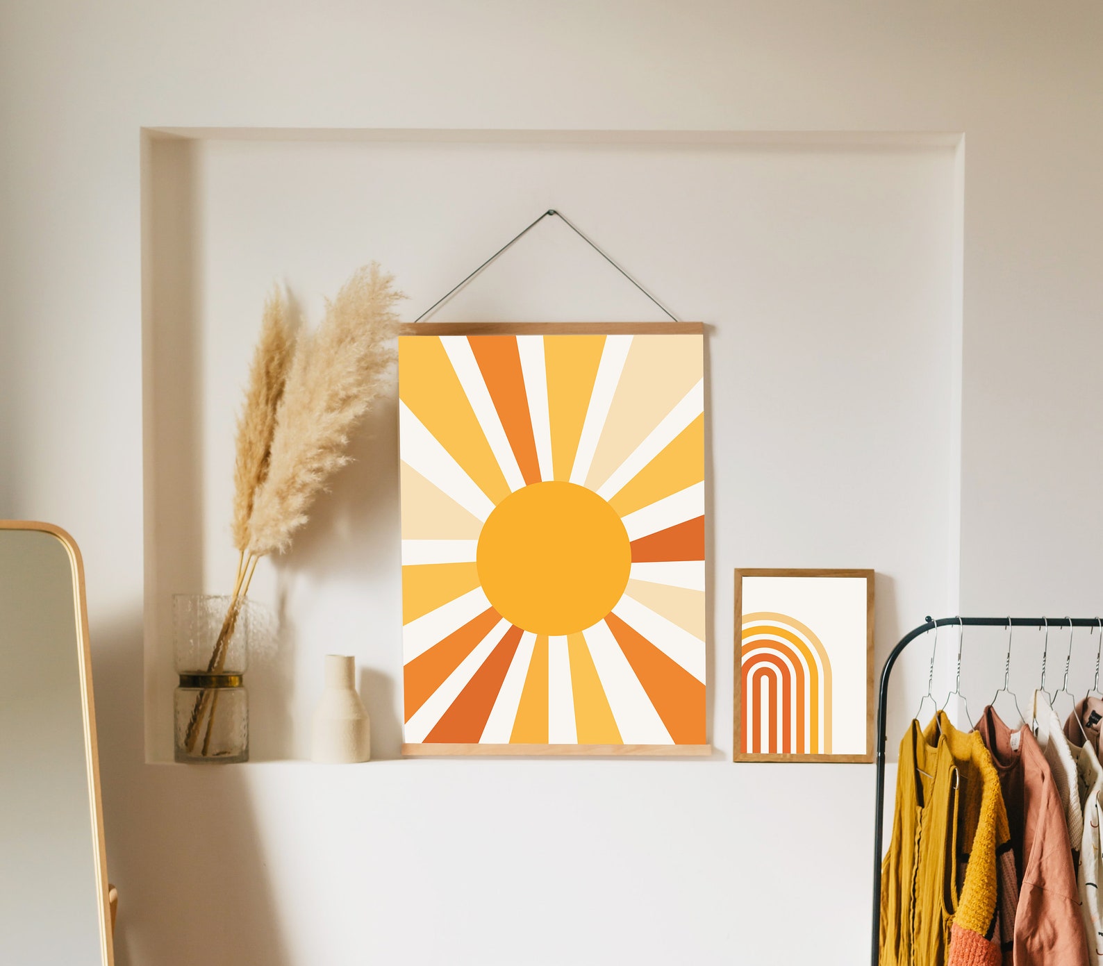 Yellow Sun Print Dorm Decor Retro Sun Poster Boho Sun Nursery | Etsy