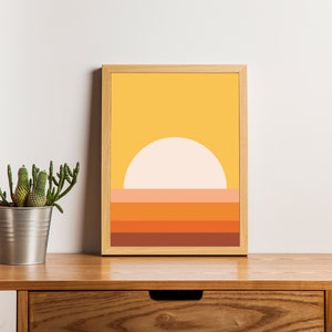 Yellow Sun Print Poster Dorm Decor Sunrise Retro Art 70s Decor 1970s ...
