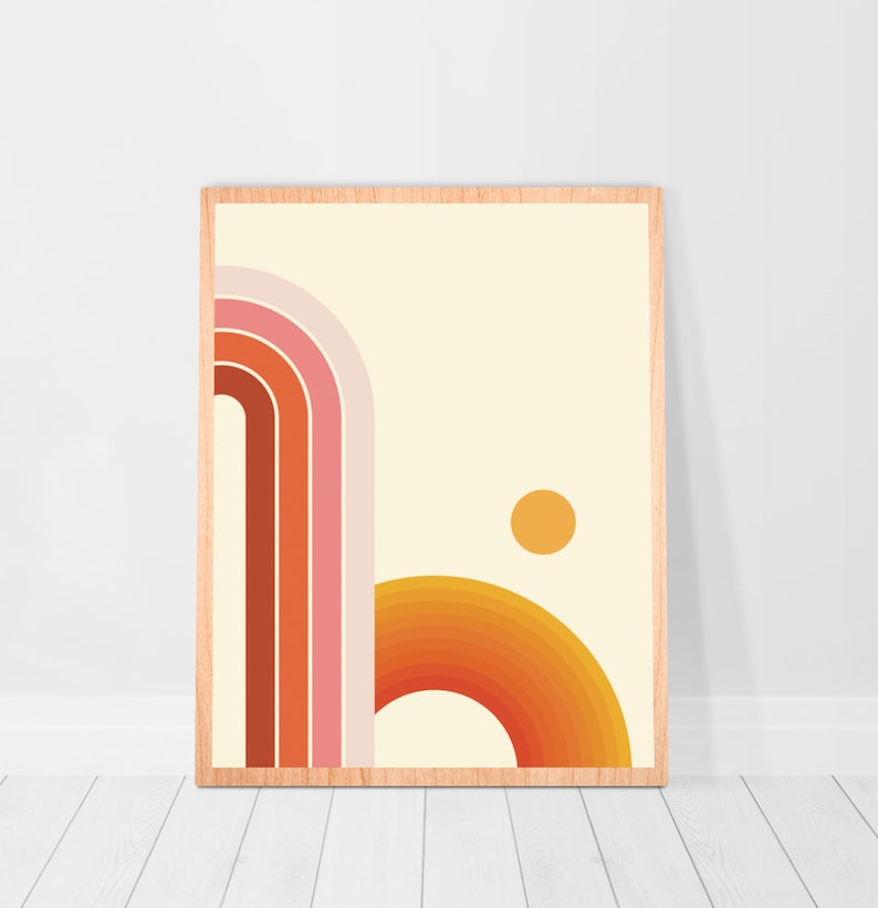 Retro Decor Wall Art Rainbow 70s Sun Poster Sunset Print - Etsy