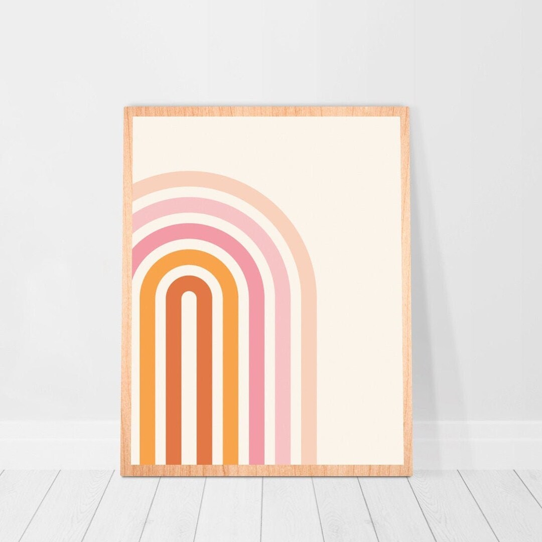 Retro Rainbow Print Boho Rainbow Wall Art 70s Poster Dorm Decor Pink ...