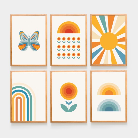 Set of 6 Print Gallery Wall Set Retro 70s Art Posters Indie | Etsy