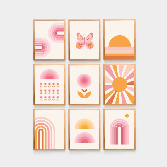 Retro Wall Art Set of 9 Prints Bundle Nursery Decor Gallery | Etsy