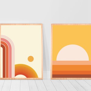 Retro Wave Poster Wall Art Set of 2 Prints Here Comes the Sun 90s ...