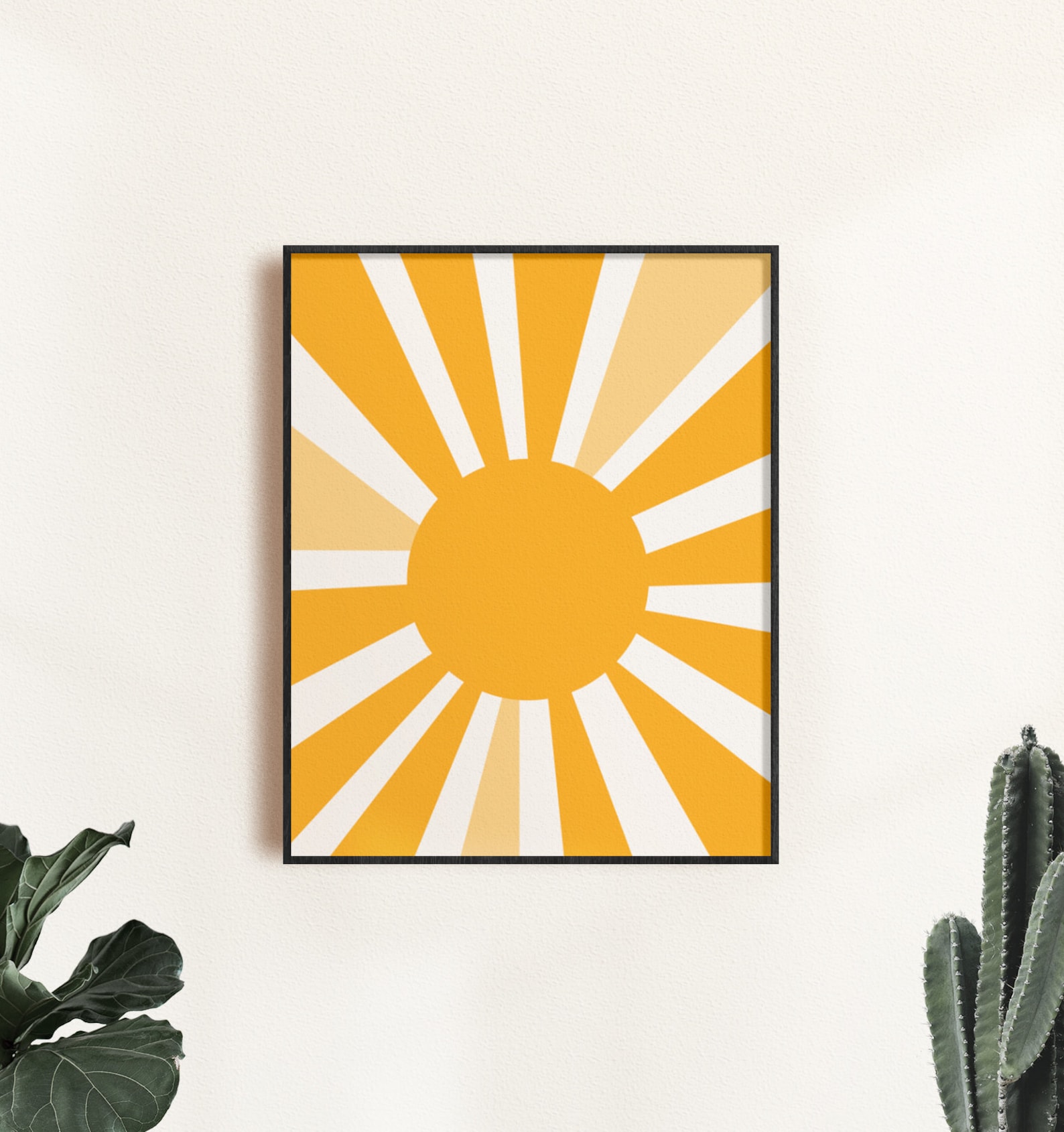 70s Yellow Sun Print Poster Dorm decor Sunburst Wall Art Boho | Etsy