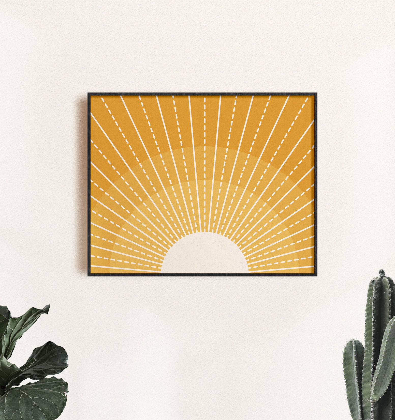 Rising Sun Poster Boho Sun Art Yellow Sun Print Retro Sunset | Etsy