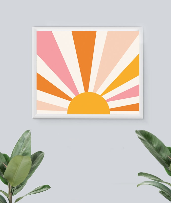 Horizontal Wall Art Boho Sun Print Retro Sunrise Nursery Poster Sun ...