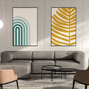 Teal Abstract Wall Art Set Mustard Yellow Decor Geometric Prints Print ...