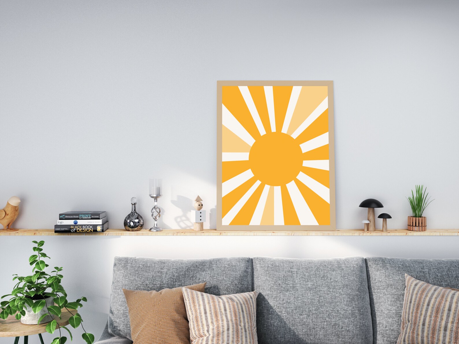 70s Yellow Sun Print Poster Dorm decor Sunburst Wall Art Boho | Etsy