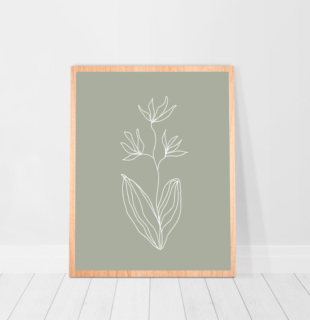 Flower Market Print Mcm Kitchen Wall Art Sage Green Poster Botanical ...