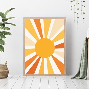 Yellow Sun Print Dorm Decor Retro Sun Poster Boho Sun Nursery Art Sun ...