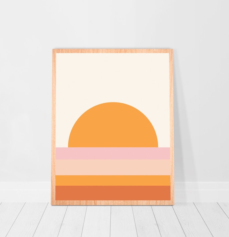 Retro Sunset 70s Print Dorm Decor Sun Poster Orange Abstract Sun Art ...