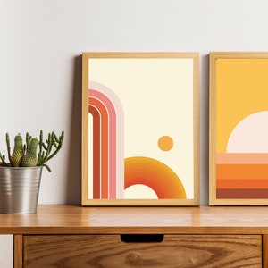 Retro Wall Art Set of 2 Rainbow Geometric Art Print Indie Room Decor ...