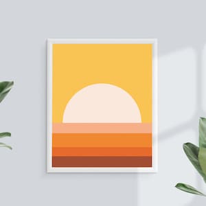 Yellow Sun Print Poster Dorm Decor Sunrise Retro Art 70s Decor 1970s ...