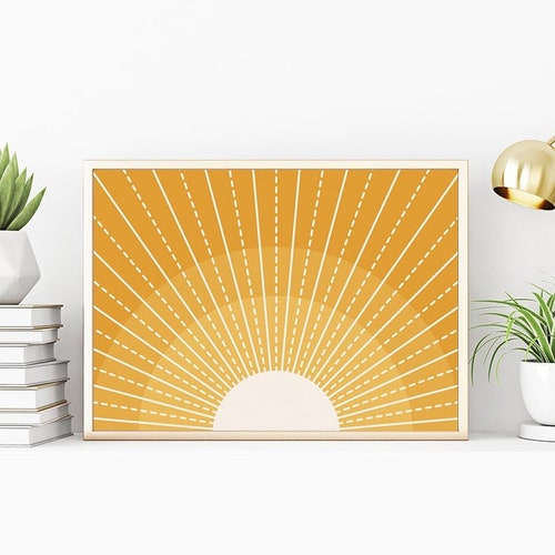 70s Yellow Sun Print Poster Dorm Decor Sunburst Wall Art Boho - Etsy