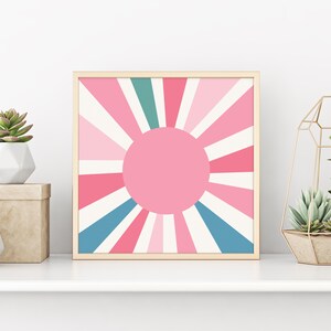 Retro Nursery Teal Pink Wall Art Aesthetic Poster Gradient Set of Three ...