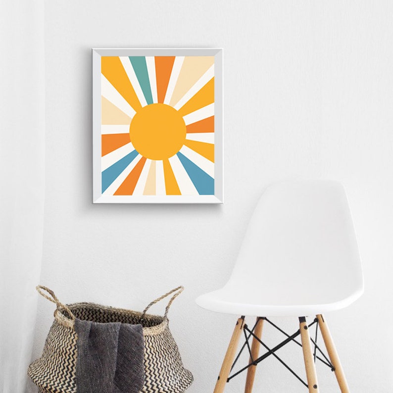 Retro Sun Poster Boho Sun Wall Art 70s Print Sunburst Abstract | Etsy