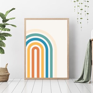 Retro Rainbow Print 70s Poster Decor Abstract Rainbow Wall Art Mid ...