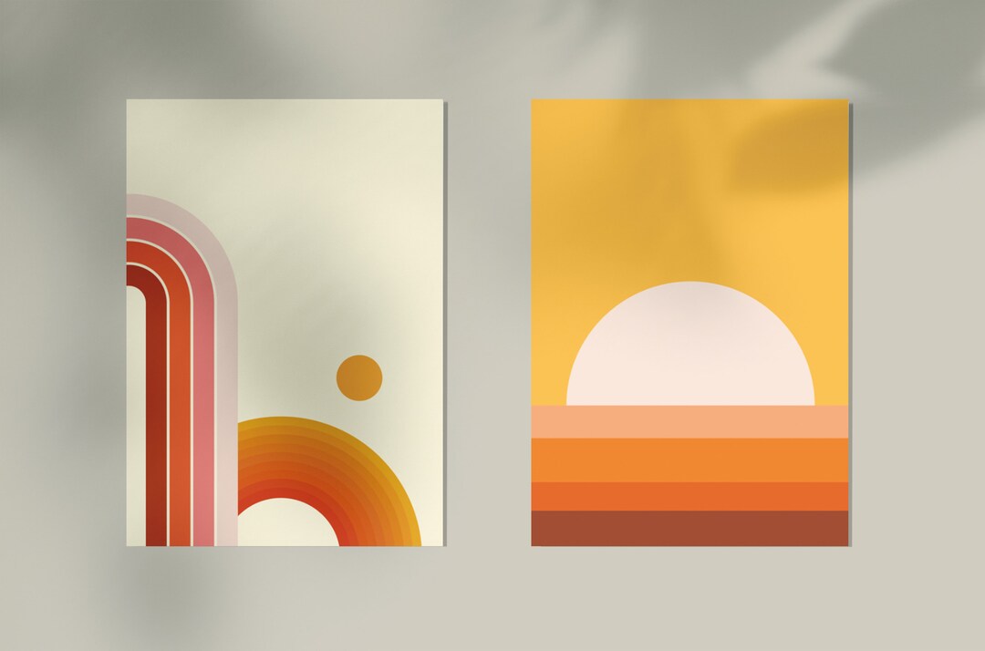 Retro Wave Poster Wall Art Set of 2 Prints Here Comes the Sun 90s ...