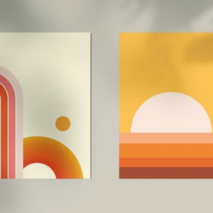 Retro Wave Poster Wall Art Set of 2 Prints Here Comes the Sun 90s ...