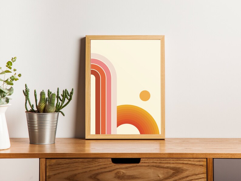 Retro Decor Wall Art Rainbow 70s Sun Poster Sunset Print - Etsy