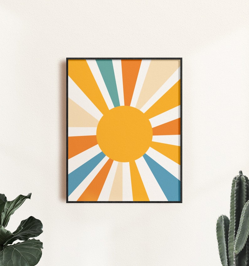 Retro Sun Poster Boho Sun Wall Art 70s Print Sunburst Abstract | Etsy