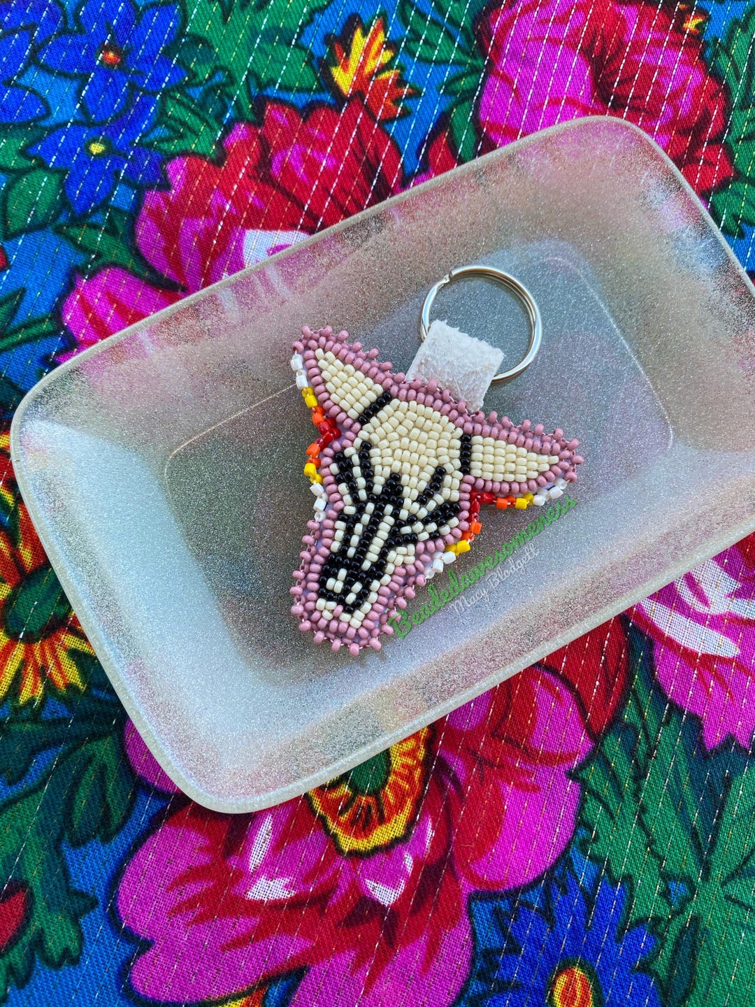 Native Beaded Cow Skull Keychain - Etsy