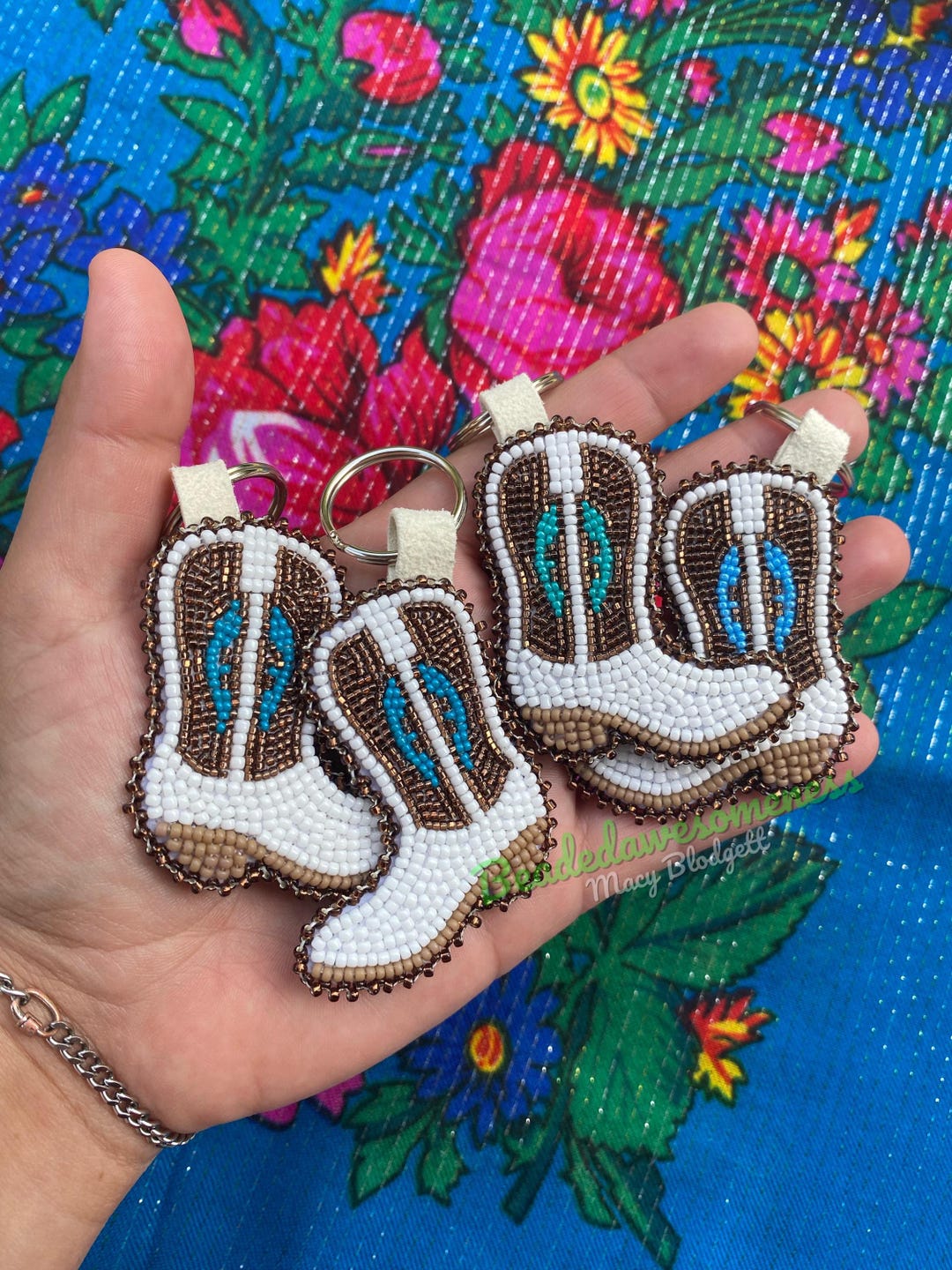 Native Beaded Cowboy Boot Keychains - Etsy