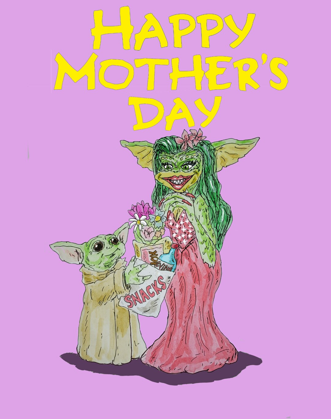 Mother's Day Grogu and Greta Gremlin Card. - Etsy