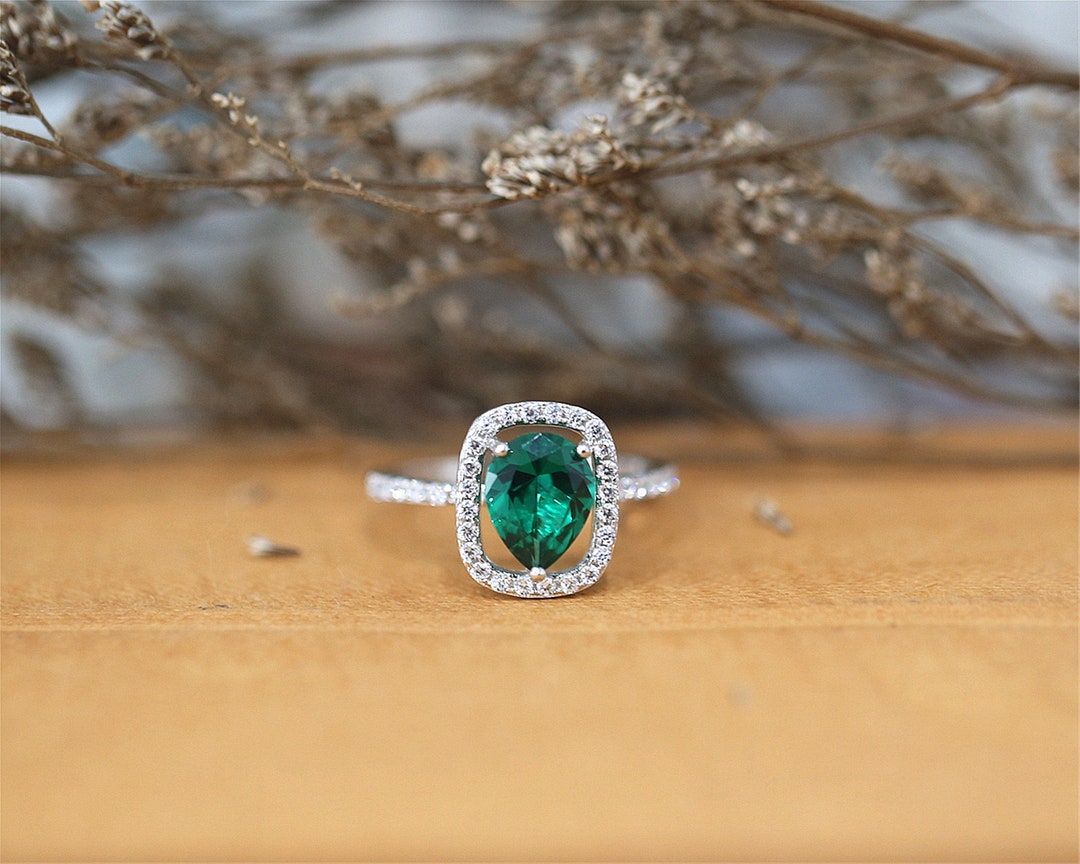 Emerald Engagement Ring 68mm Pear Cut Lab Created Emerald - Etsy