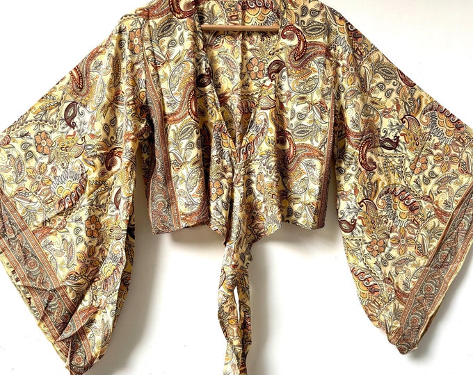 3-way Bell Sleeve Tie Front Hippie Boho Wrap Top, 70s Style Clothing ...