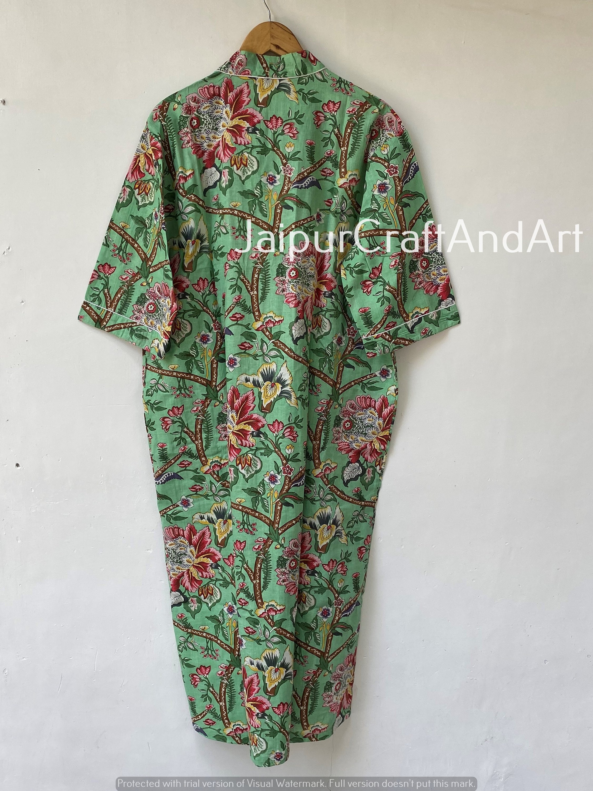 Indian Kimono Pure Cotton Floral Robe Cotton Kimono Robe Unisex Robe ...