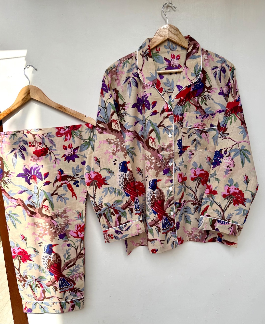 Floral Print Pajama Sets, Indian Cotton Pyjamas Set, Nightwear Pajama ...