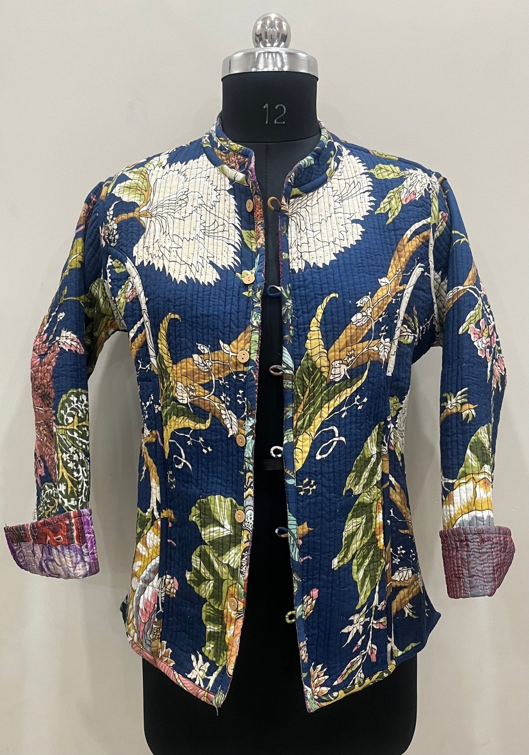 Indian Recycled Silk Sari Reversible Cotton Jacket Ladies Winter Blazer ...