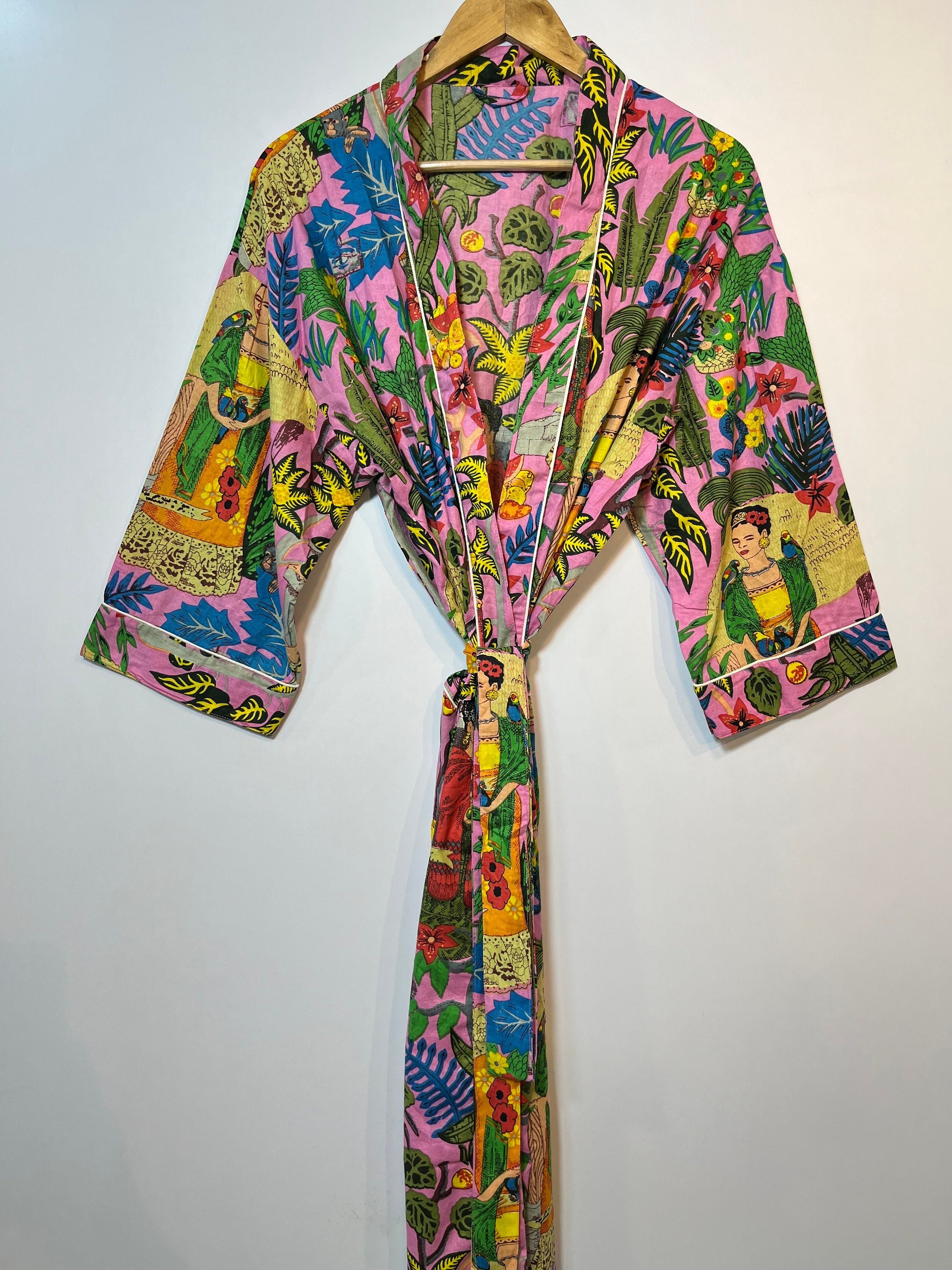 Multi Floral Print Cotton Kimono, Indian Kimono Robes, Bridesmaids ...