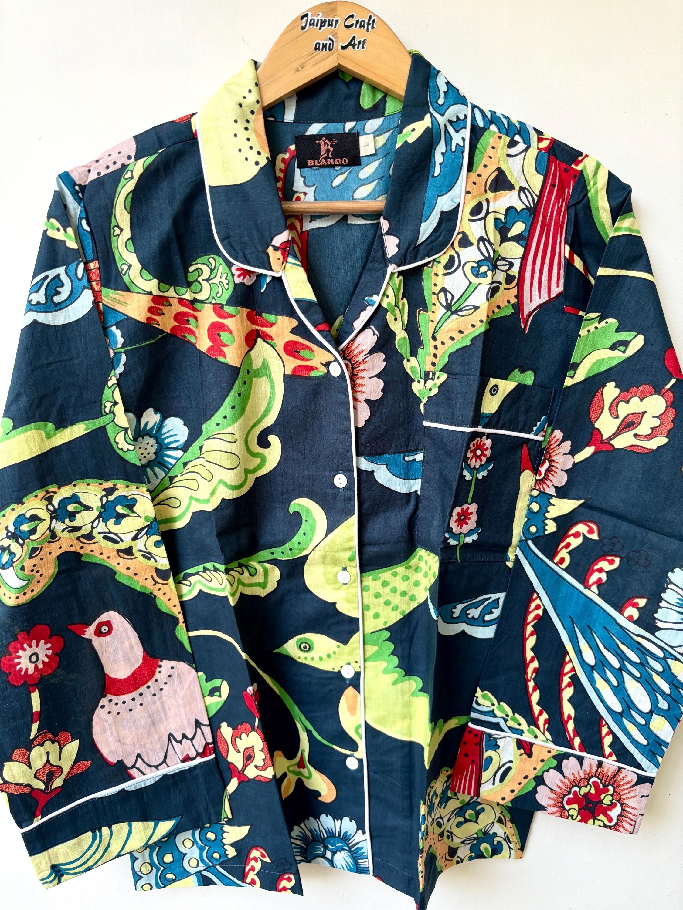 Bird Print Pajama Sets, Indian Cotton Pyjamas Set, Nightwear Pajama Set ...