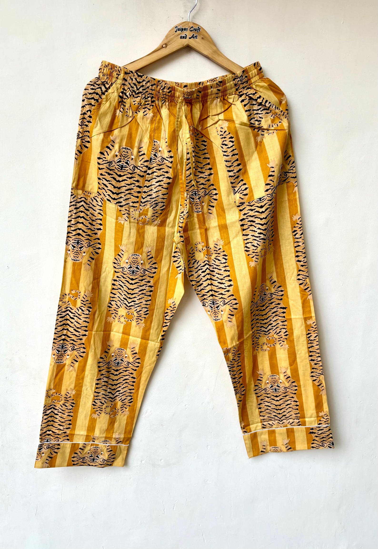 100% Cotton Pajama Set, Hand Block Tiger Print Cotton PJ Set, Indian ...