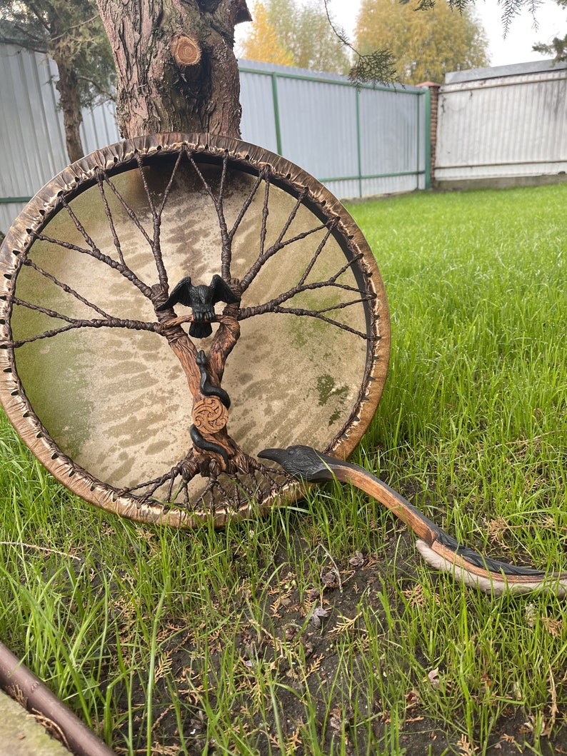 Shaman Drum Raven and Snake, Hand Percussion Drum, Soul Music Ritual ...